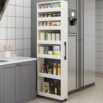 Generic Schmaler Lagerwagen 7-stöckiges Küchenregal 1,6cm Dicker Holzrahmen mit 4 Rädern Zwischenregal für Kleine Räume, Küche, Bäckerei, Speisekammer, Esszim