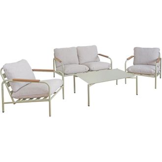 Hhg [NEUWERTIG] Aluminium-Gartengarnitur HHG-594, Outdoor 2-Sitzer Sitzbank Sessel Sofa, Olefin (205 g/m&sup2;) hellgr&uuml;n Polster beige