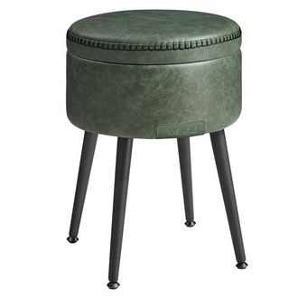 Vasagle EKHO Collection - Pouf de Rangement, Tabouret de Coiffeuse, PU avec Coutures, Moderne Mi-si&egrave;cle, Tabouret de Rangement Rond avec Pieds en Acier, Capac