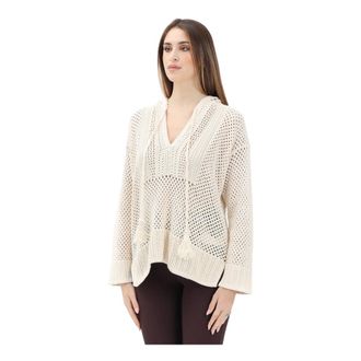 Akep Femme, Pulls, Beige, Taille: 40 FR Pull &agrave; capuche en crochet pour femme
