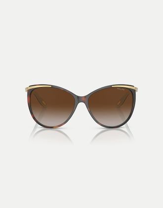 Ralph Lauren Cat-Eye-Sonnenbrille mit braunen Gl&auml;sern in Havana auf Aquamarin
