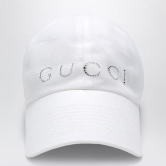 Gucci White baseball cap with crystal logo