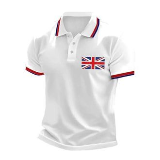 Generic Polo Homme Drapeau UK Jack Imprim&eacute; D&eacute;contract&eacute; avec Manches Raglan et Boutonni&egrave;re &agrave; Revers, Blanc., 3XL