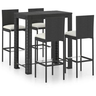 vidaXL 5-tlg. Gartenbar-Set mit Kissen Poly Rattan Schwarz vidaXL