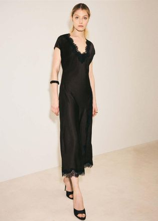 Mango Robe satin&eacute;e en dentelle marron - Femme - S - MANGO