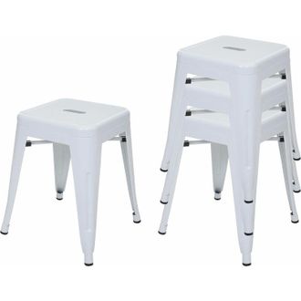 Hhg 4x Tabouret 787, métal, style industriel, empilable, blanc
