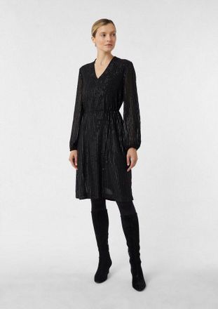 Comma Midikleid Kleid Pailletten-Kleid mit V-Ausschnitt und Textilgürtel