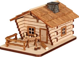 Seiffener Volkskunst | Räucherhaus Blockhütte Räucherfigur | 100 teiliges Bastelset aus Holz | zum Selbstbasteln 15x11x9 cm | Original Erzgebirge | 20011 | Blockhütte