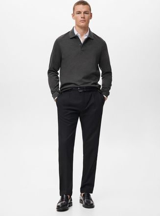 Mango Regular-Fit-Strickpullover mit Polo-Kragen dunkelgrau meliert - Herren - XXL - MANGO MAN