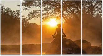 Islandburner Bild auf Leinwand Gesunder Lebensstil Silhouette Meditation Yoga Frau Entspannen Vitale Energie Mo Bilder Wandbilder Poster HROJ-5P