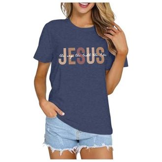 Generic T-shirt Fille D&eacute;contract&eacute; Femme T-shirt avec Col Rond Imprim&eacute; Lettre &Eacute;l&eacute;gant Comme Haut &Agrave; La Mode Pour Tenues &Eacute;t&eacute; T-shirts Imprim&eacute;s Polyester, Marine,