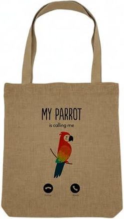 Fabulous Sac Shopping Tote Bag Aspect Lin - My Parrot Is Calling Me Tropical Bird - Sac de Courses Toile Epaisse 360g Beige Naturel Cabas Port&eacute; Epaule Solide I