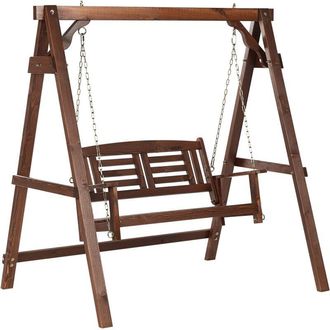 Beliani Balancelle Rustique Traditionnelle pour Jardin et Patio sur Pied en Bois Massif Fonc&eacute; Nerito