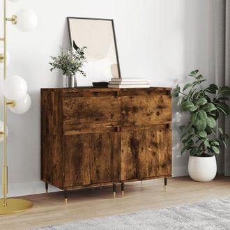 vidaXL Buffets 2 pcs ch&ecirc;ne fum&eacute; 40x35x70 cm bois ding&eacute;nierie Vidaxl