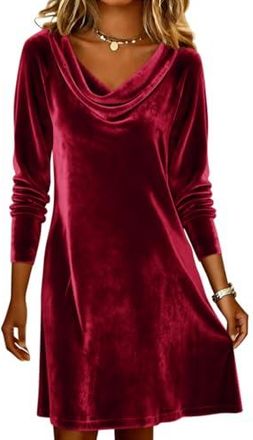 TOMWELL Robe en Velours Femme Moulante &agrave; Manches Longues &Eacute;l&eacute;gante Robe de Cocktail Soir&eacute;e A Rouge XL