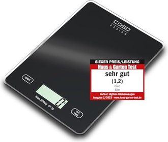 Caso Küchenwaage-Slim, Testsieger Haus & Garten Test, Sensor-Touch Bedienung, Tara-Funktion, Präziser Gewichtssensor bis 5 kg, Exakte 1g-Einteilung, schwar