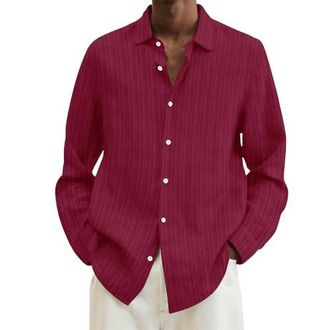 Generic Chemise &agrave; manches longues d&eacute;contract&eacute;e boutonn&eacute;e l&eacute;g&egrave;re et respirante pour la plage d&eacute;t&eacute; d&eacute;contract&eacute;e hawa&iuml;enne &eacute;lastique Henley Chemise ample vintage
