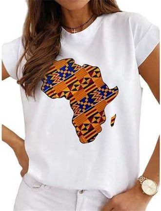 Keephen Cool Color&eacute; Carte Afrique T-Shirt Femmes Kente Amoureux de lAfrique Impression 3D T-Shirt Casual Manches Courtes Vacances Tops