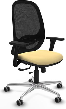 Piqueras y Crespo Stuhl mit Lendenwirbelst&uuml;tze mit 3D-Armlehnen, ausgestattet mit Syncro/Traslack und Schneideschaum, 65 mm Rollen, Parkett, Schwarz/Cremefarben