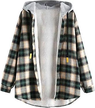 Generic 2026 Vestes d&eacute;contract&eacute;es &agrave; manches longues pour femme avec ourlet incurv&eacute; boutonn&eacute; et capuche, Vert, XL