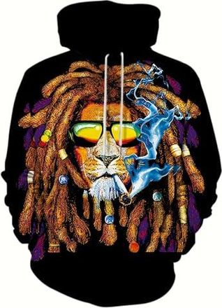 Generic Sweat &agrave; capuche pour homme avec imprim&eacute; animal lion 3D - Style d&eacute;contract&eacute; - Grande taille - Avec poche, noir 1, XL