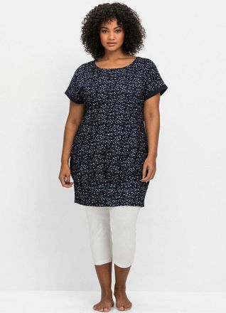 Sheego T-Shirt Shirtkleid Kurzarm mit Alloverdruck und breitem Saum