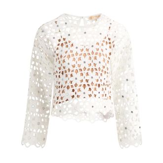 Michael Kors Femme, Tops, Blanc, Taille: 38 FR Mirror-Embellished Floral Crochet Top