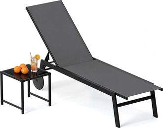 Giantex Sonnenliege mit Rollen, wetterfeste Gartenliege mit 6-Fach Verstellbarer R&uuml;ckenlehne, Outdoor Liegestuhl f&uuml;r Garten und Poolbereich, bis 150 KG (Grau,