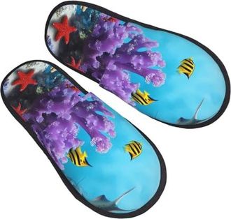 Generic Pantoufles imprim&eacute;es coraux et poissons tropicaux pour femmes, chaussons dint&eacute;rieur et dext&eacute;rieur &agrave; semelle douce et moelleuse