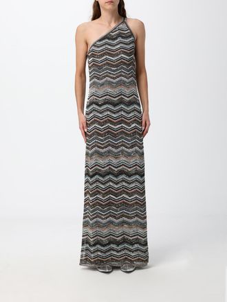 Missoni Langes One-Shoulder-Kleid von aus Lurex mit mehrfarbigem Zickzackmuster