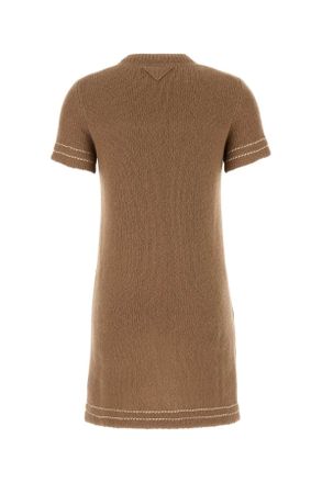 Prada Womens Biscuit Cashmere Mini Dress Cammello Exterior: Abiti