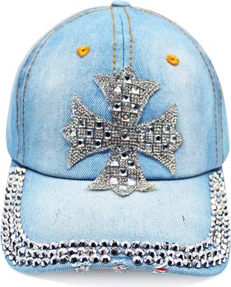 Glamexx24 Jeans Baseball Cap Damen Verstellbare Basecap mit Strasssteinen Atmungsaktive Baumwolle Baseballkappe f&uuml;r Outdoor Running Tennis Golf