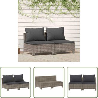 vidaXL 2-Sitzer - Gartensofa 2-Sitzer mit Kissen Grau Poly Rattan