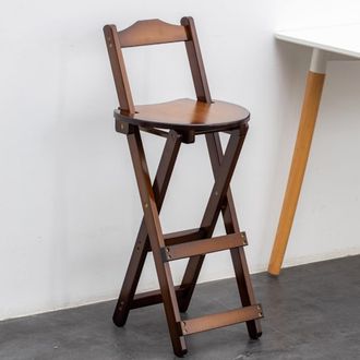 Generic Tragbarer faltbarer Holzhocker mit Rückenlehne - Platzsparender Barstuhl für Küche, Zuhause, Camping und Outdoor - Brauner Sitz (45cm) - Leichtgewicht