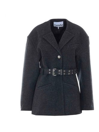 Ganni Manteau Au Genou - Gris