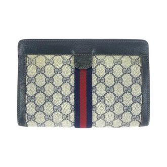 Gucci Pre-owned Vintage GG Supreme Canvas Leder Clutch - - Pre-owned - Damen - Blau - ONE SIZE