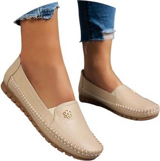 Generic Chaussures orthop&eacute;diques pour femme - En cuir - Motif fleurs - Soutien de la vo&ucirc;te plantaire - Mocassins &agrave; enfiler - Bout rond - Sans talon - L&eacute;g&egrave;res 