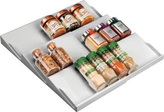 mDesign Schubladen Organizer für Gewürze - von 20 cm bis 36,8 cm ausziehbares Gewürzregal für die Küchenschublade - Küchen Organizer mit drei Ebenen für Gewür