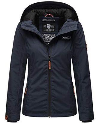Marikoo B862 Veste mi-saison légère doublée à capuche courte pour femme, bleu marine, S