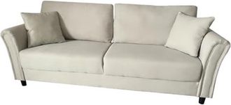 Concept Usine | Canap&eacute; Droit en Tissu Effet Lin 4 Places | Lucerne Beige | Design Moderne et El&eacute;gant | Confort Luxueux | Coussins Assortis | Dimensions 212 x 78 x 8