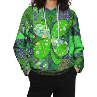 Generic Sweat-shirt pour la Saint-Patrick - Imprim&eacute; tr&egrave;fle irlandais - Pull pour femme - Tr&egrave;fle porte-bonheur - Manches longues - Tenue irlandaise - Vert - Ca