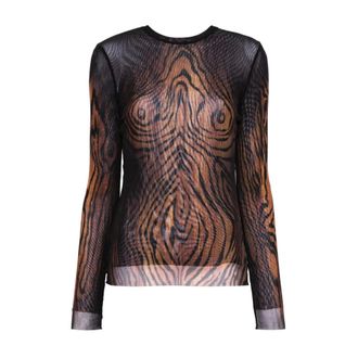 Jean Paul Gaultier Femme, Tops, Multicolore, Taille: 40 FR Haut à Manches Longues en Maille Imprimé Bois
