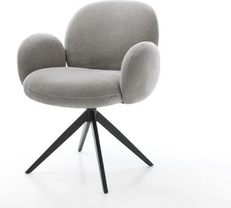 DELIFE Drehstuhl Nube-Flex mit Armlehnen Strukturstoff Soft Grau Kreuzgestell breit Schwarz 360° drehbar Wippfunktion Taschenfederkern, Esszimmerstühle