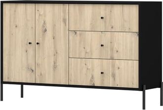 Selsey Raviero Sideboard 80 x 150 x 40 cm - Eiche-Artisan Front & Schwarzer Korpus - 2 F&auml;cher, 3 Schubladen - Moderner Stil & Funktionalit&auml;t - Laminierte Spa