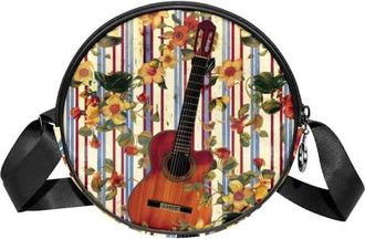Generic Sac &agrave; bandouli&egrave;re circulaire pour femme, sac &agrave; bandouli&egrave;re &agrave; rayures et fleurs, petit sac &agrave; bandouli&egrave;re avec fermeture &eacute;clair, bretelles r&eacute;glables, sa