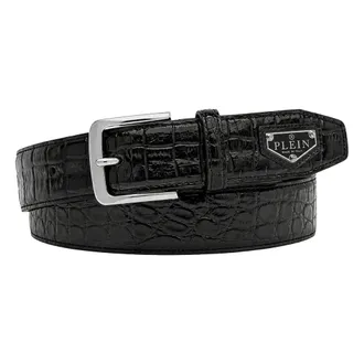 Philipp Plein Homme, Accessoires, Noir, Taille: 110 CM Ceinture en cuir Triangle Cocco