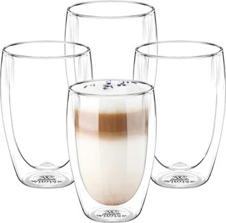 Wilmax England Thermogläser Doppelwandige Gläser Latte Macchiato Cappuccino Tassen Trinkgläser Kaffeegläser Eiskaffee Tasse Wassergläser 400 ml 4er-Set