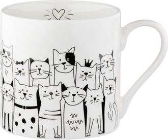 Gilde 51908 - Kaffeebecher, Tasse, Katzenbande, Knochenporzellan, 8,8cm x 12,5cm x 9cm, 360ml