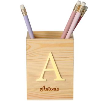 Goodtimes Stiftehalter mit Initial und Name | Personalisiert und in verschiedenen Farben (Gelb)