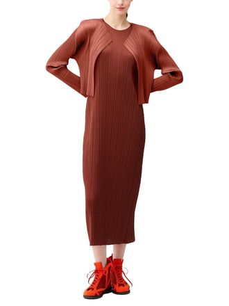Issey Miyake Pleated Cardigan - Red